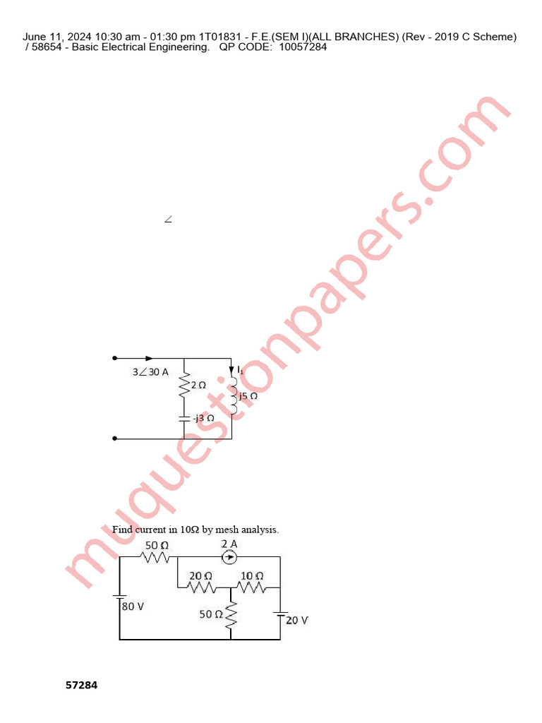 Be First Year Engineering Semester 1 2024 May Basic Electrical Engineering Beerev 2019c Scheme | PDF