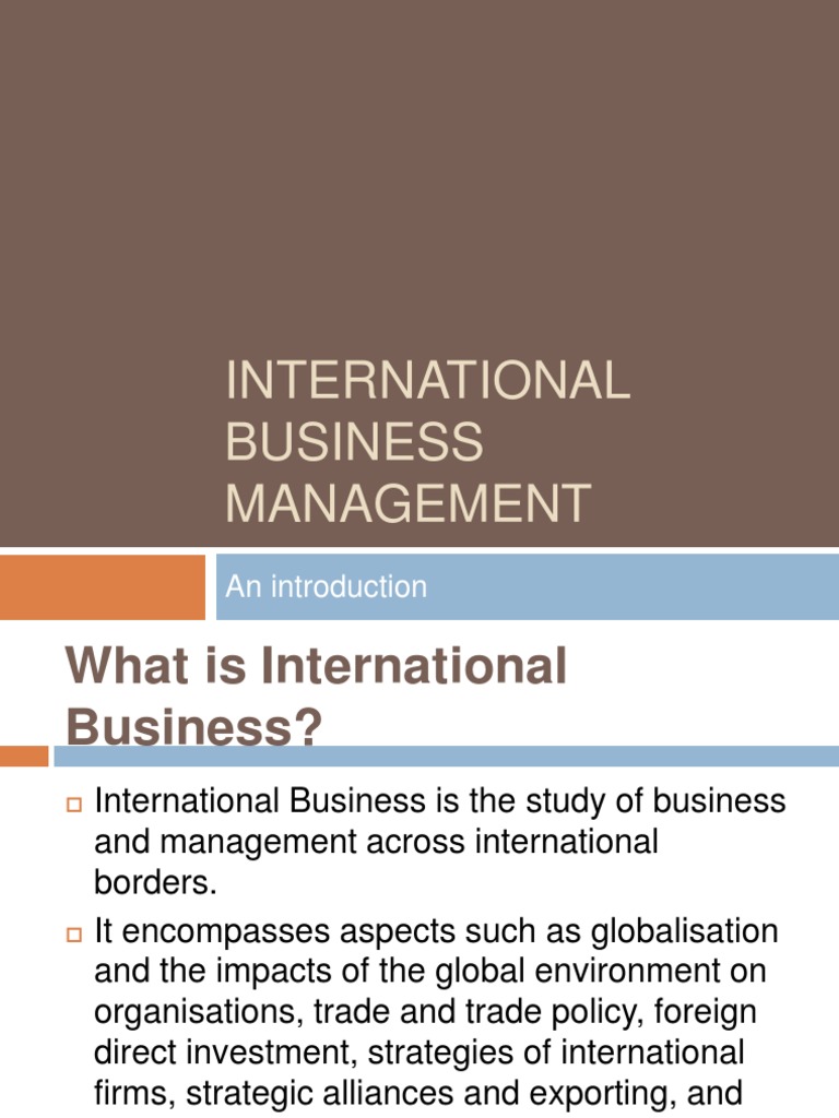 Introduction to International Business Management | PDF | International ...