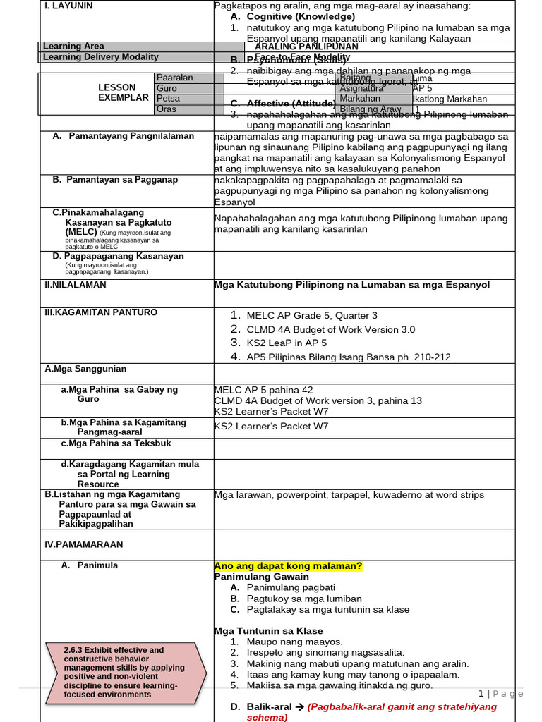 Lesson Exemplar For Co Ap5 Sy 24-25 | PDF