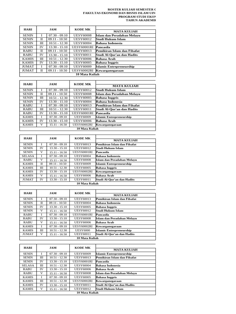 Roster Tempel Esy Ganjil 2024-2025 310824 | PDF