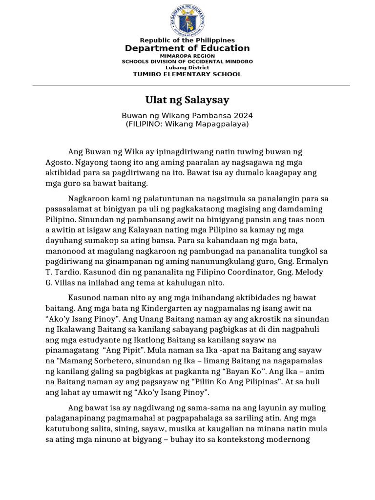 Narrative Report - Buwan Ng Wika | Pdf DD1