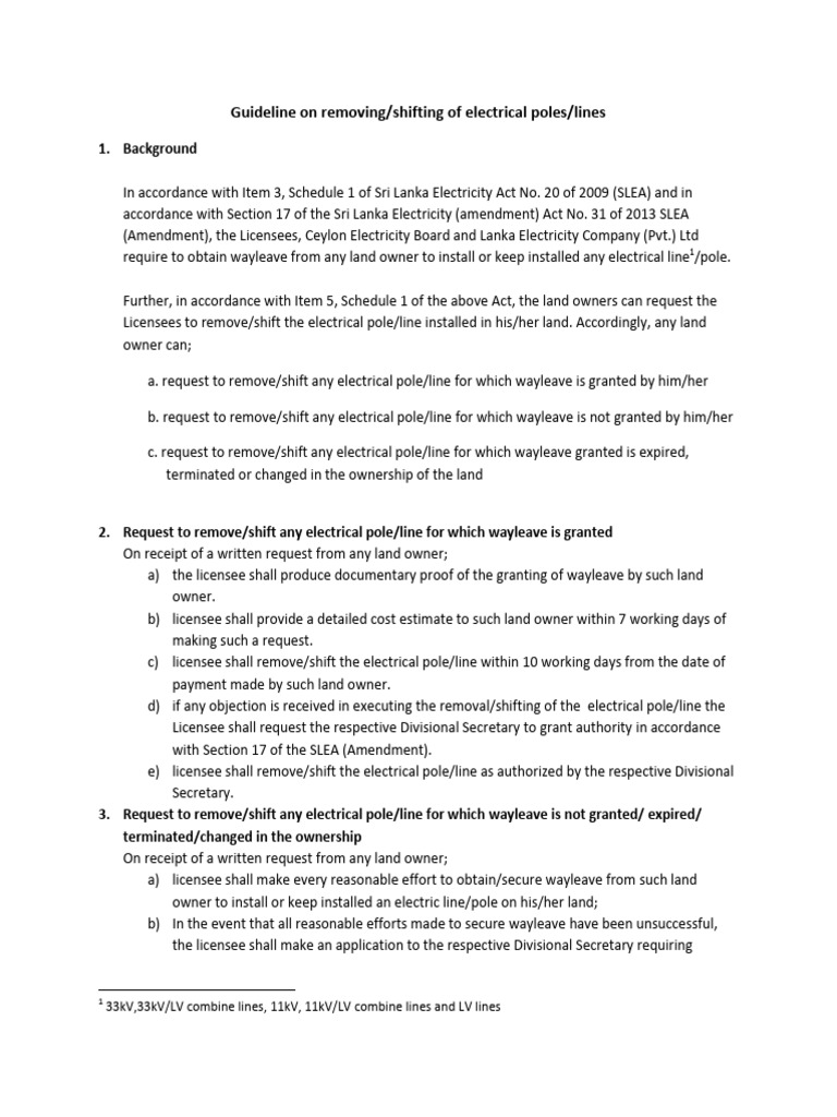 Final Guideline On Removing or Shifting of Pole or Line | PDF