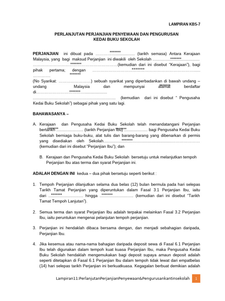 Perjanjian Kedai Buku Sekolah - Lampiran KBS-7 - 11112023 | PDF