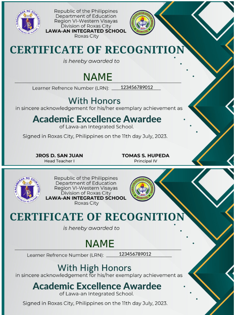 Academic Excellence Awardee Certificate | PDF