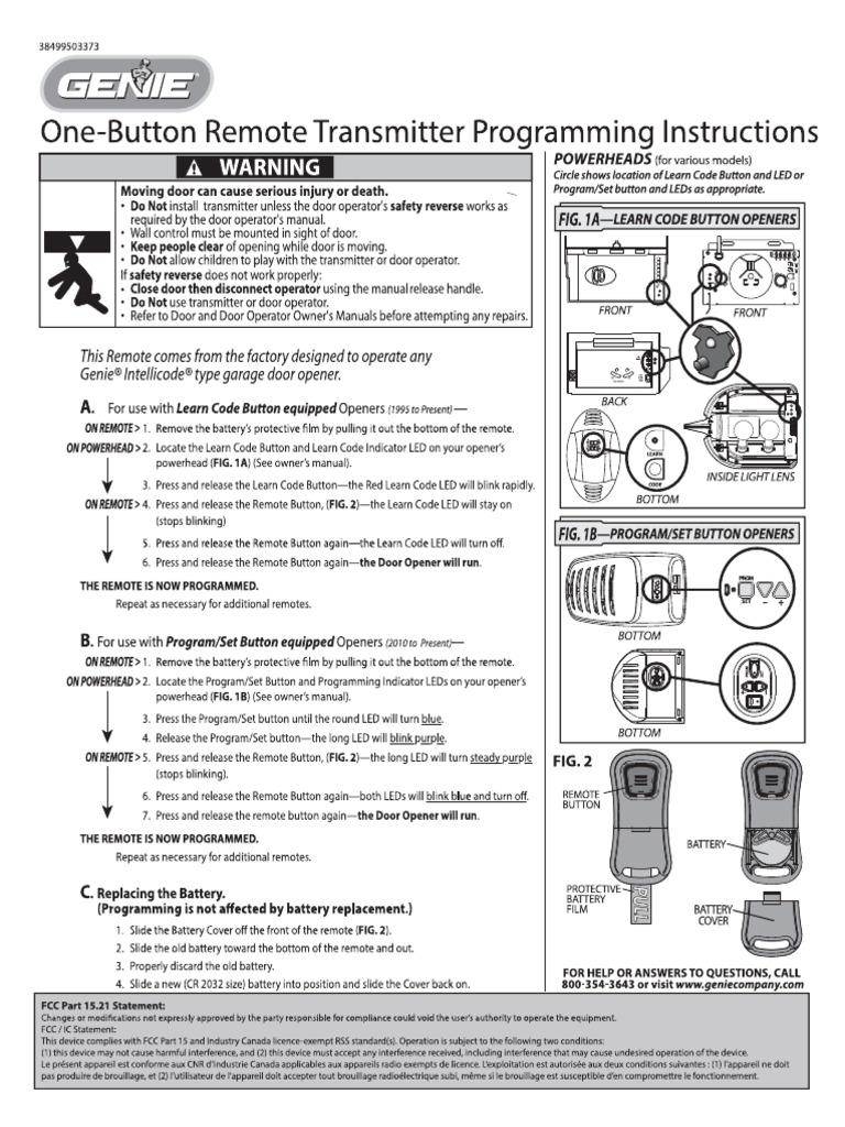 Genie One-Button Remote Programming Instructions | PDF