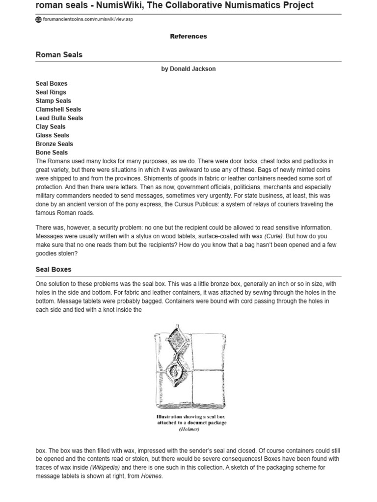 Roman Seals Numiswiki The Collaborative Numismatics Project Pdf
