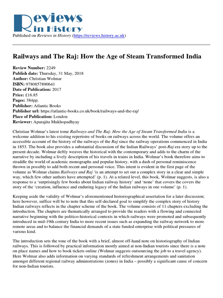 Review of Railways and The Raj How The A | PDF