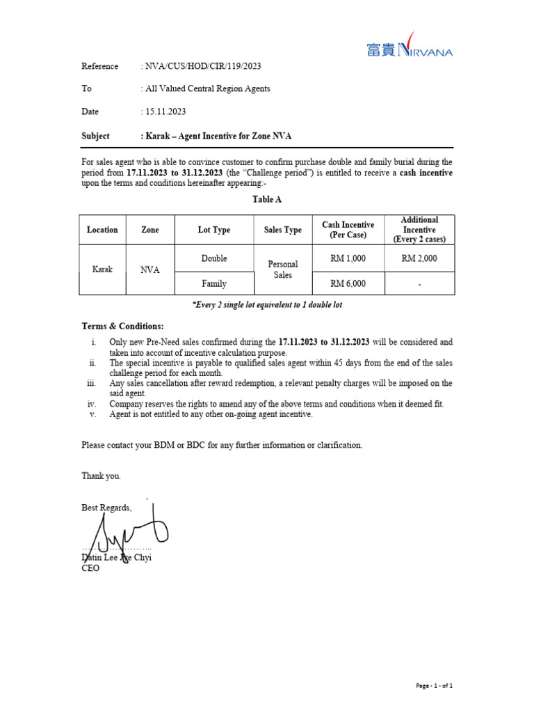 119-2023 Karak - Agent Incentive For Zone NVA | PDF