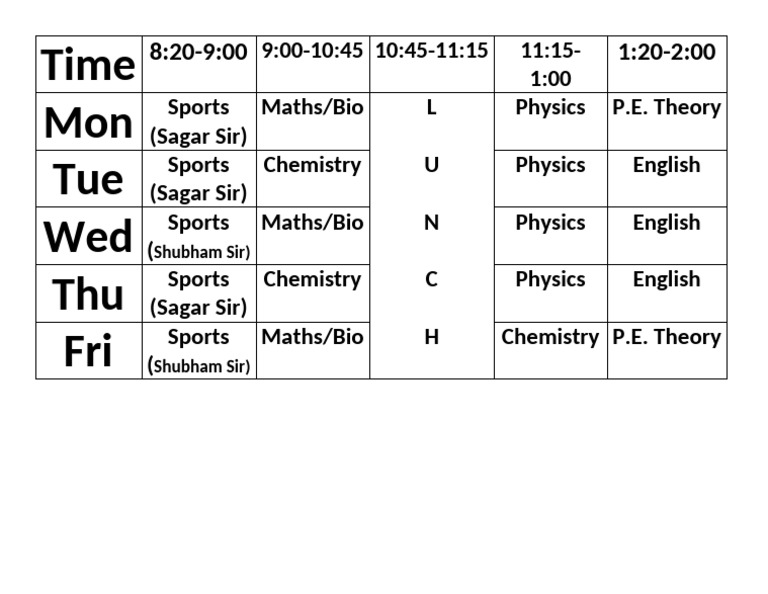 Grade 11 Science TimeTable | PDF