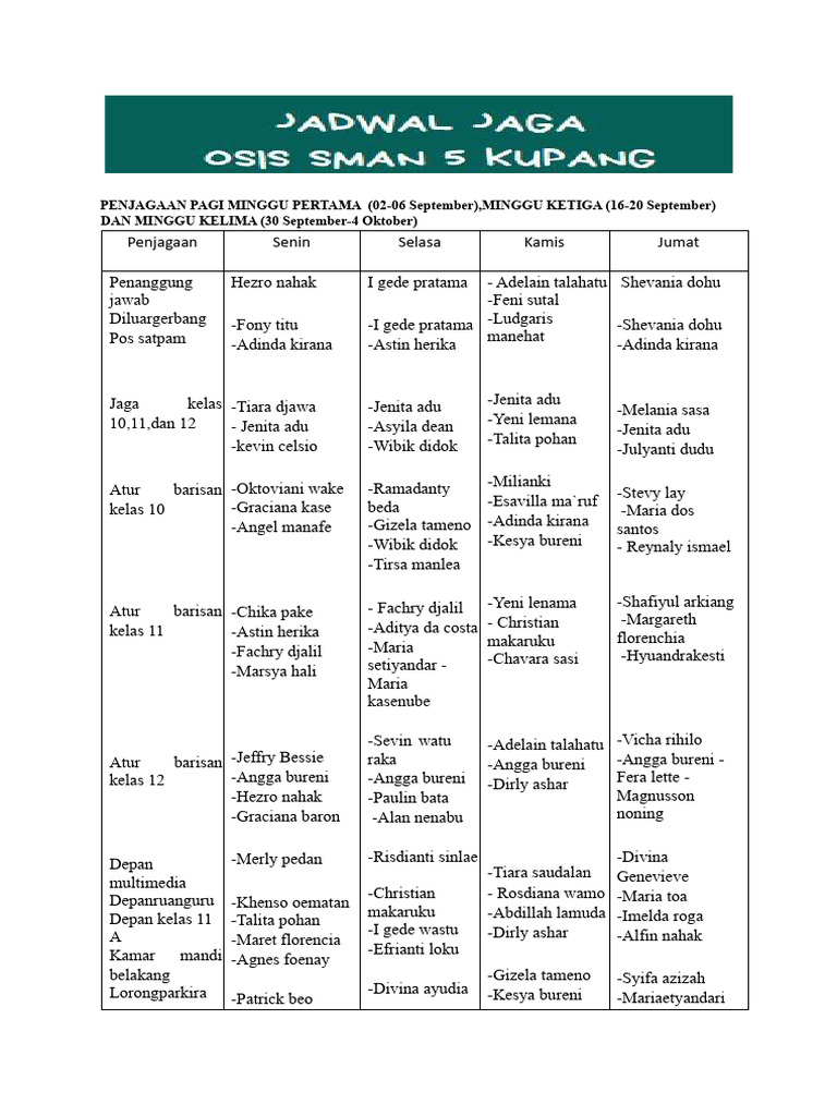 Jadwal Jaga September 2024 | PDF