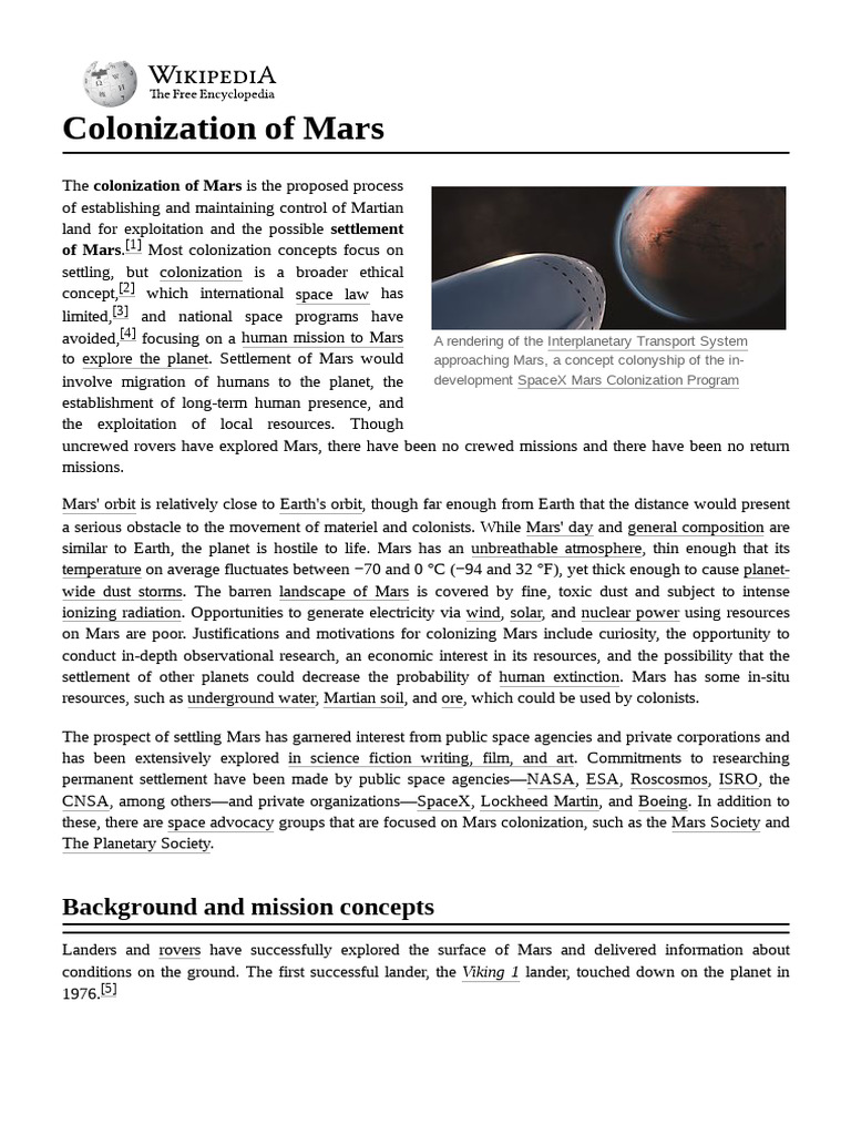 Colonization of Mars | PDF