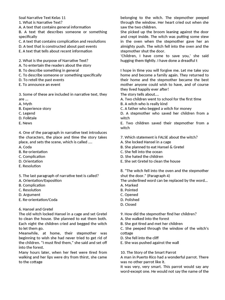 Soal Narrative Text Kelas 11 | PDF