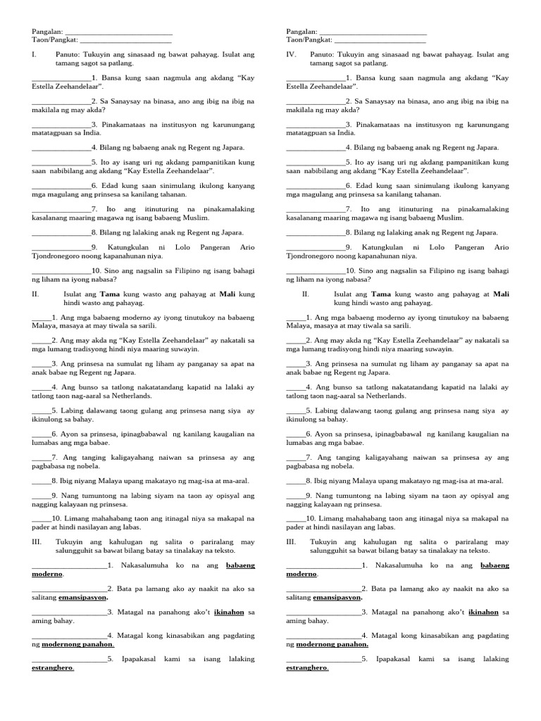 Estella Zeehandelar Worksheet | PDF