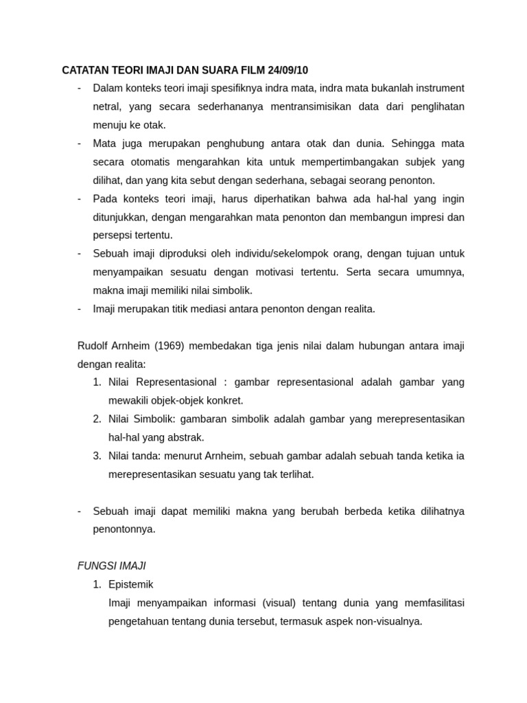 Catatan Teori Imaji Dan Suara Film 240910 | PDF