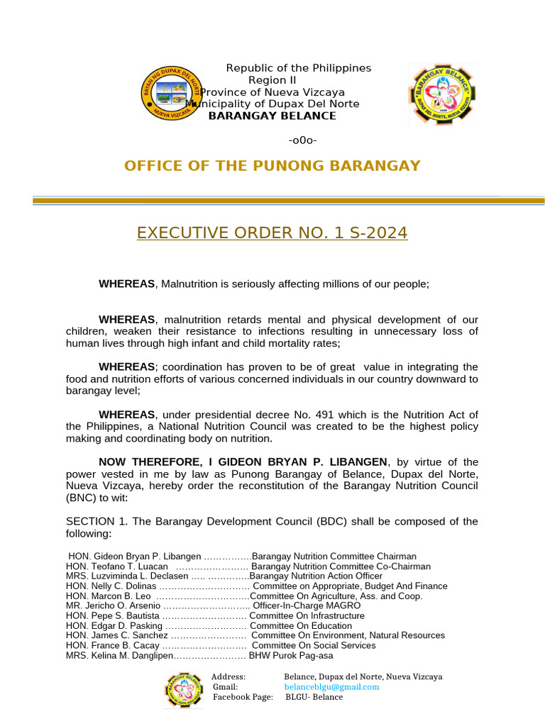 BNS EXECUTIVE ORDER 1 | PDF