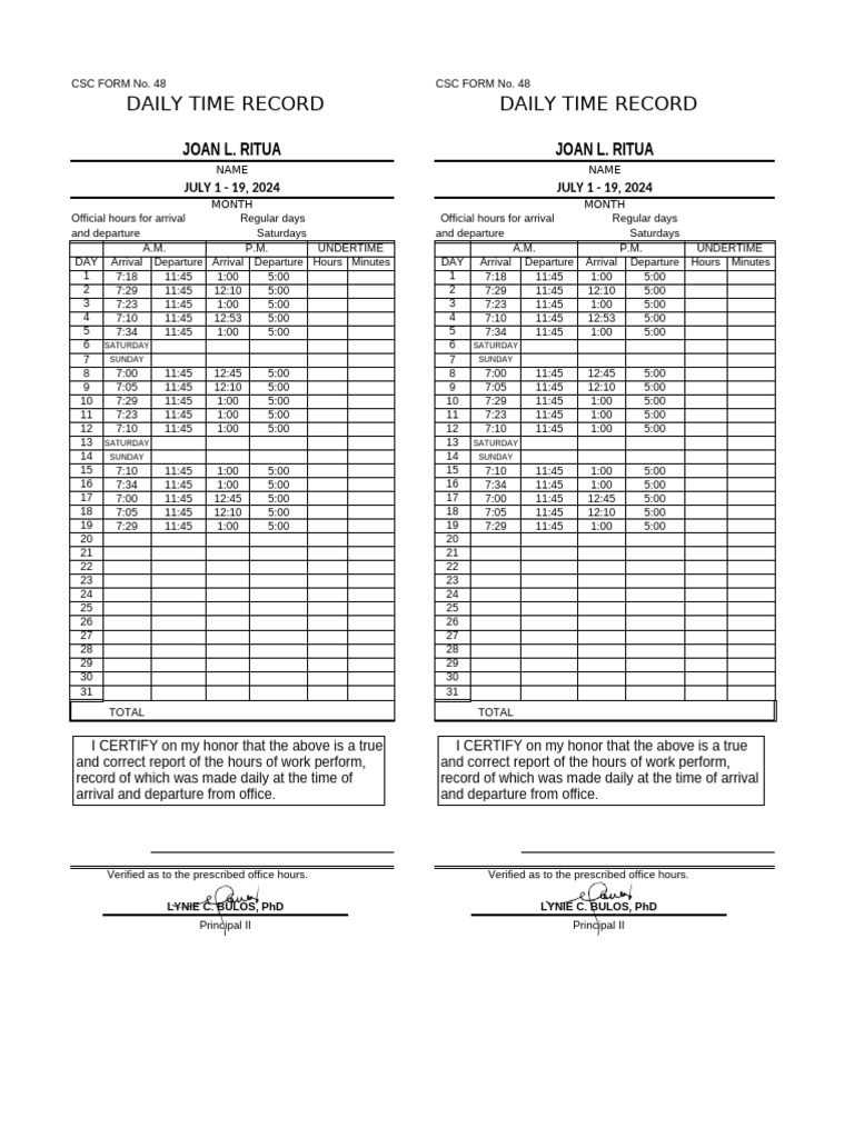 Daily Time Record | PDF