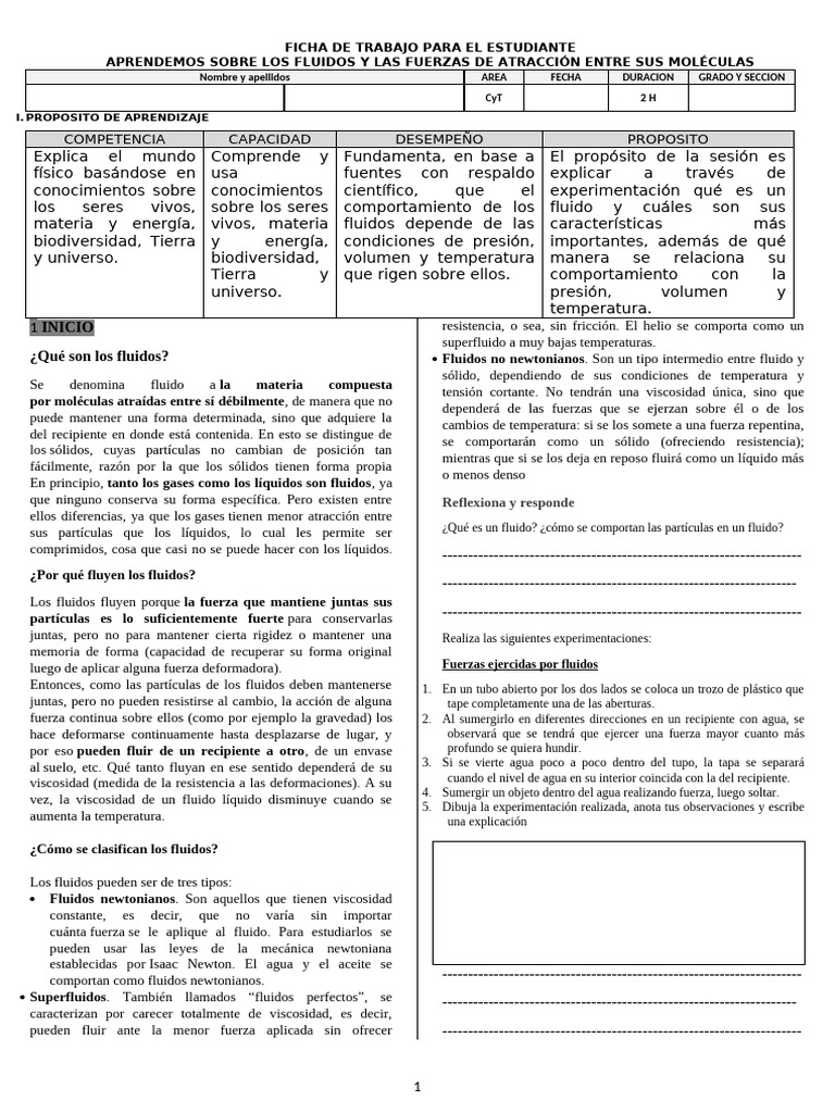 Ficha de Actividades-Fluidos | PDF