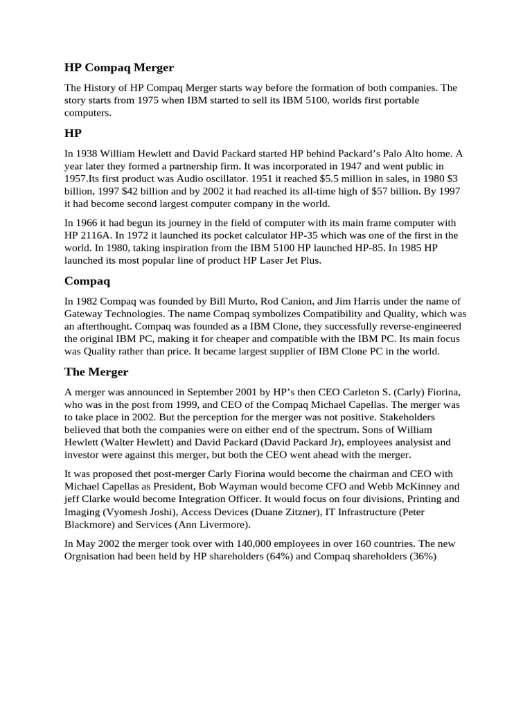 HP Compaq Merger Report | PDF