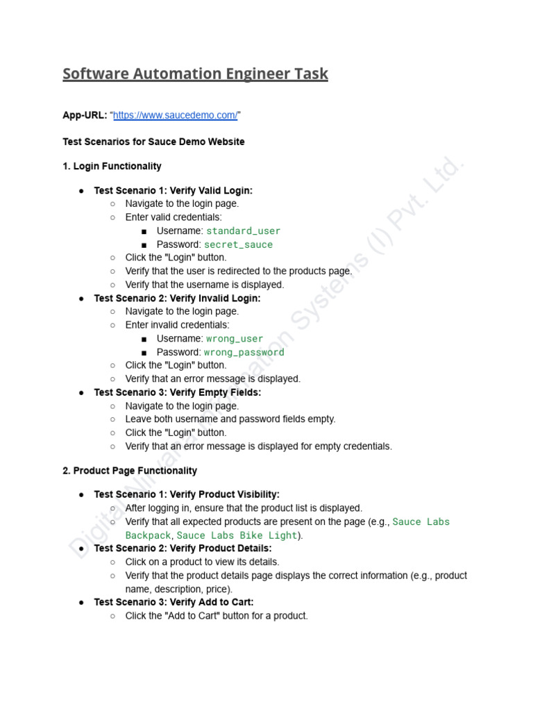 Software Automation Engineer Task | PDF | Login | User (Computing)