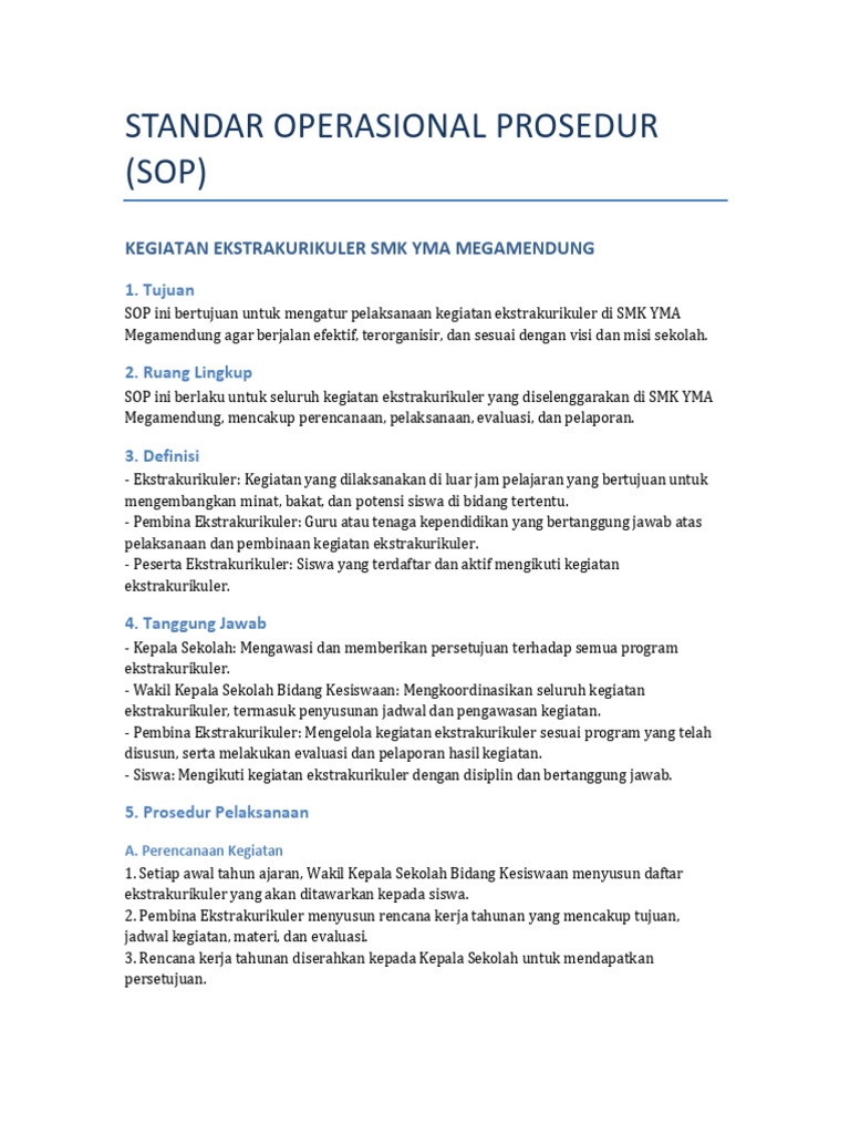 SOP_Kegiatan_Ekstrakurikuler_SMK_YMA_Megamendung | PDF