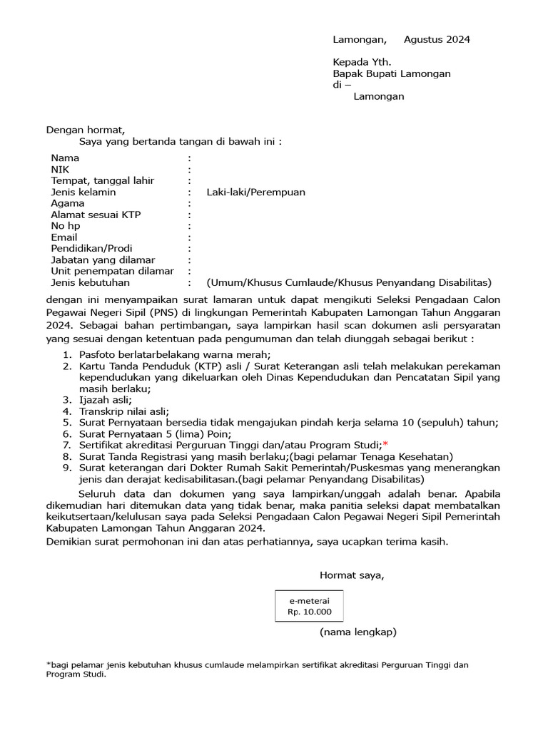 2. Contoh Surat Lamaran, Surat bersedia tidak pindah 10 th, Surat ...