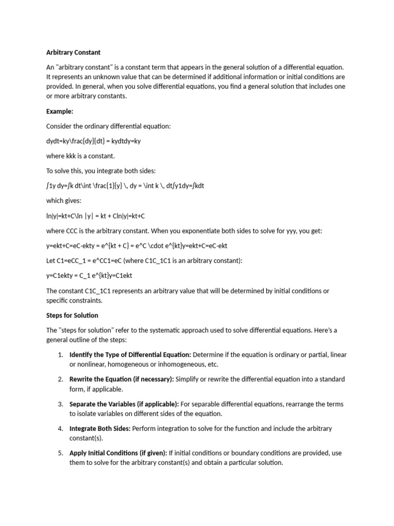 Arbitrary Constant and Its Steps To Solve An Equation | PDF