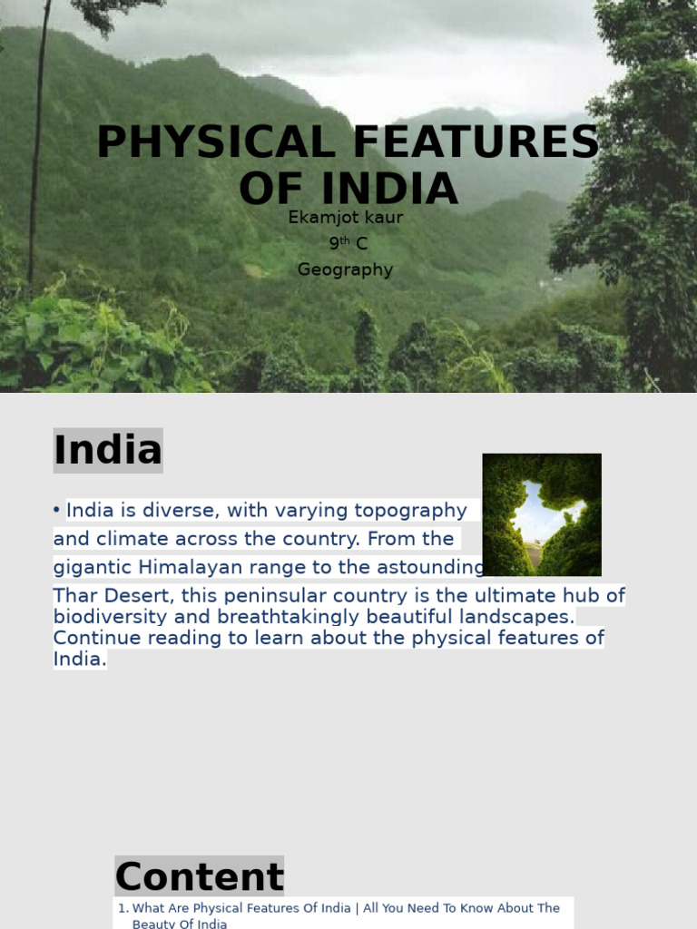 Physical Features of India: Ekamjot Kaur 9 C Geography | PDF