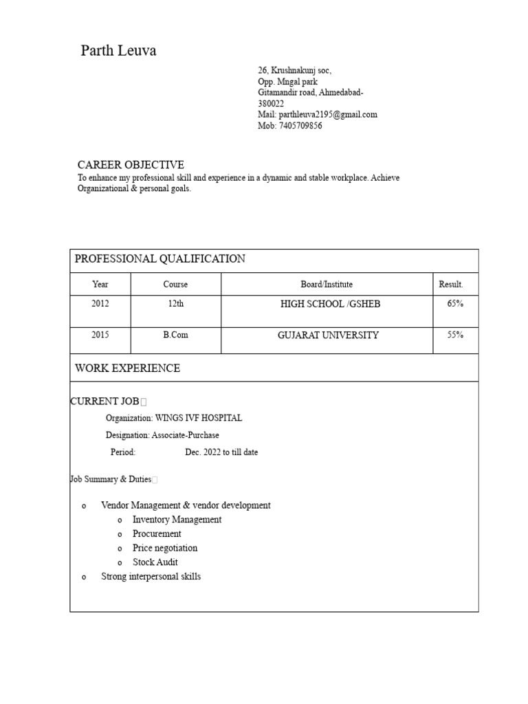 Parth - Purchase Associate | PDF