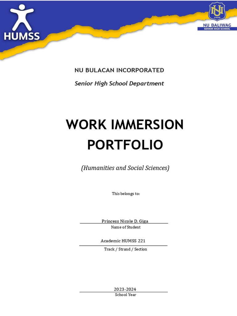 Work Immersion Portfolio Grade 12 June 16 | PDF