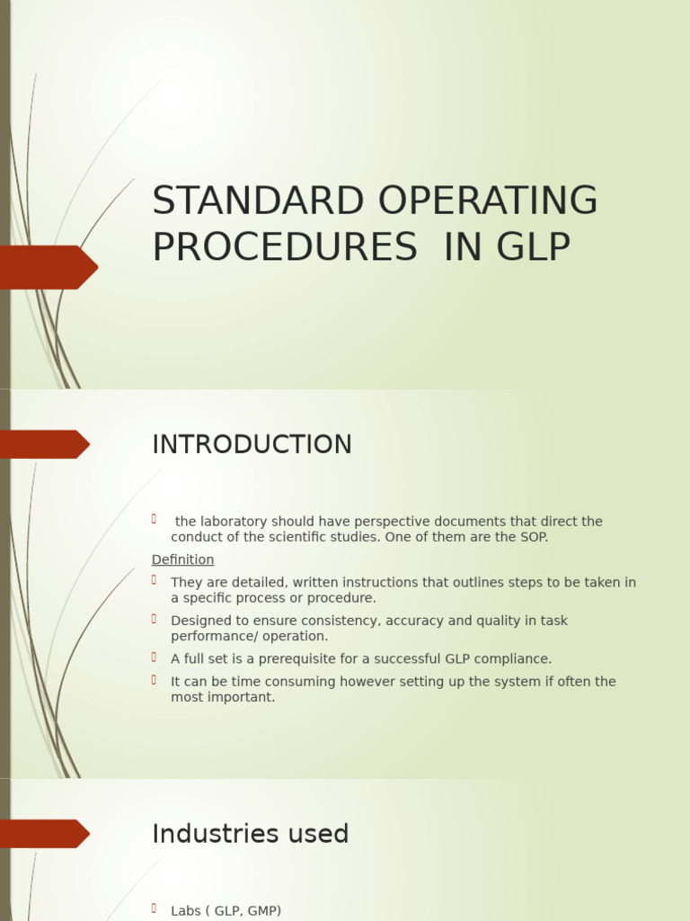 STANDARD OPERATING PROCEDURES IN GLP | PDF