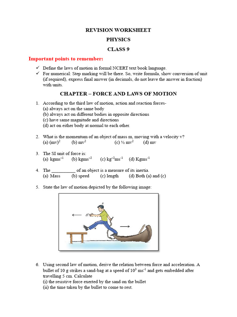 Class 9 Physics Revision Worksheet-1 | PDF | Sound | Force