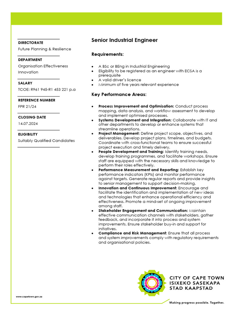 Senior Industrial Engineer Job Opening | PDF | Recruitment | Business