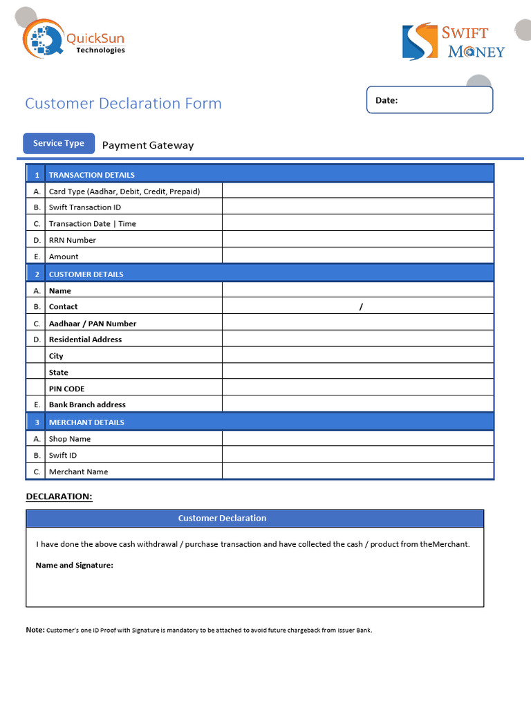 Customer Declaration | PDF