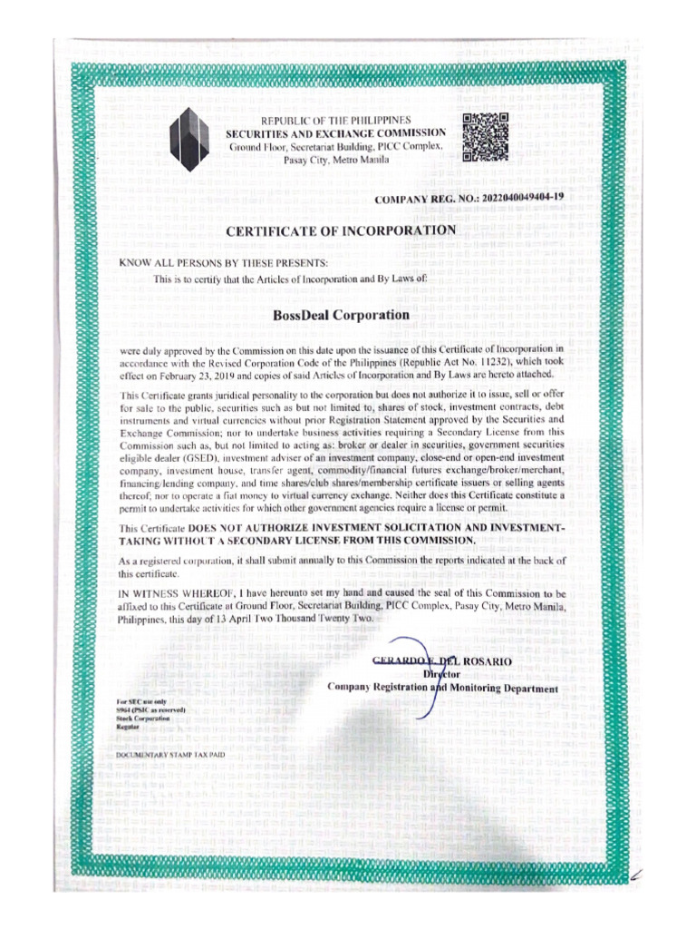 SEC Certificate | PDF