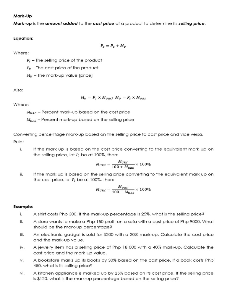 Lesson Mark Up | PDF | Prices | Cost