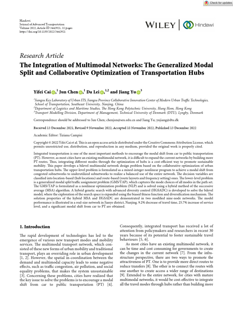 Journal of Advanced Transportation - 2022 - Cai - The Integration of ...