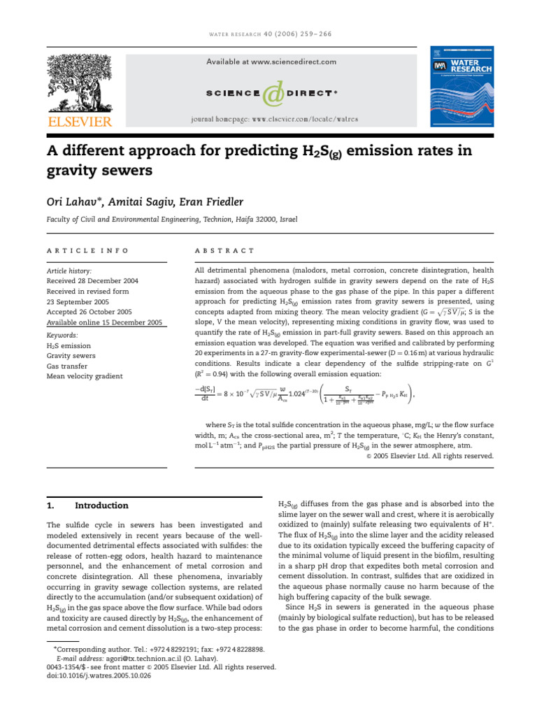 A Different Approach For Predicting H2S (G) Emission Rates in Gravity ...