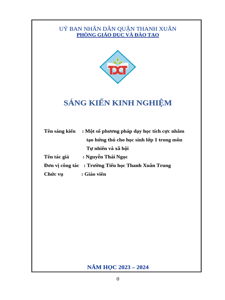 SKKN TNXH 2023-2024 | PDF