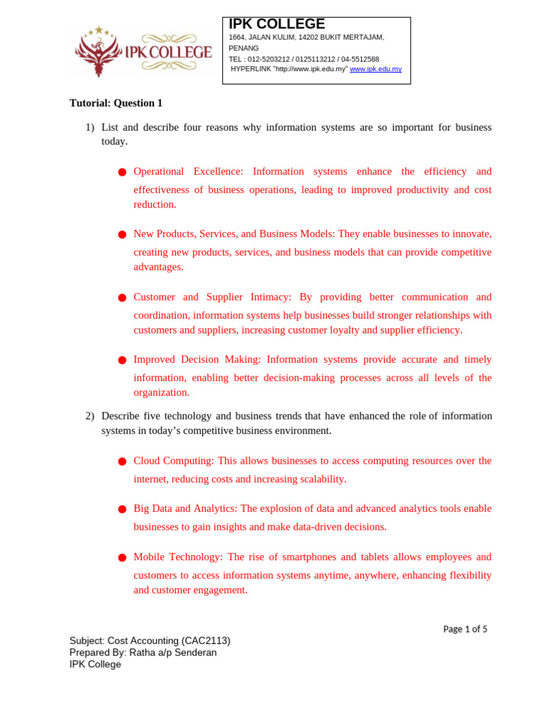 Chapter 3 - Tutorial Answers | PDF