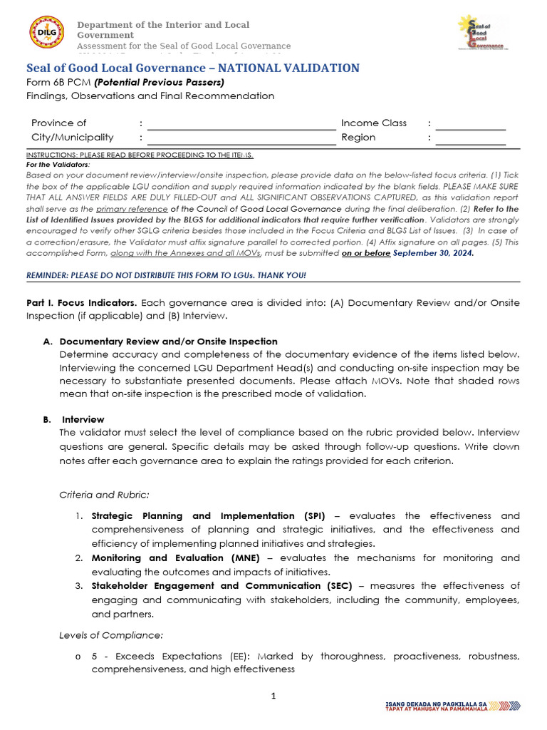 Annex C - Form 6B PCM National Validation 2024 - Word File | PDF