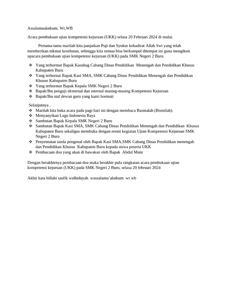 Emsi Pembukaan Ujian UKK Dan Sekolah | PDF | Karier & Perkembangan