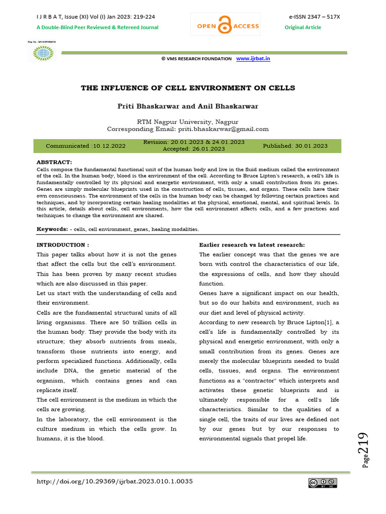 The Enviro of Cells - Priti Bhaskarwar | PDF | Atherosclerosis | Gene