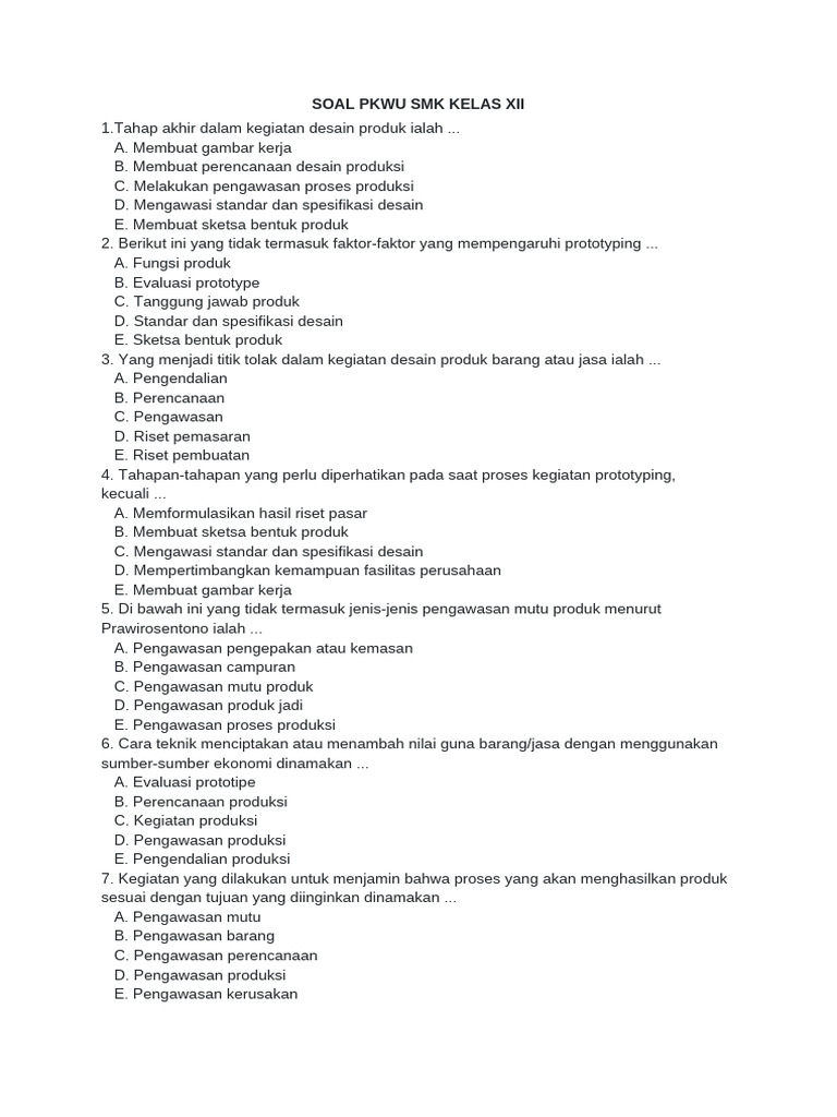 Soal Pkwu SMK Kelas Xii | PDF