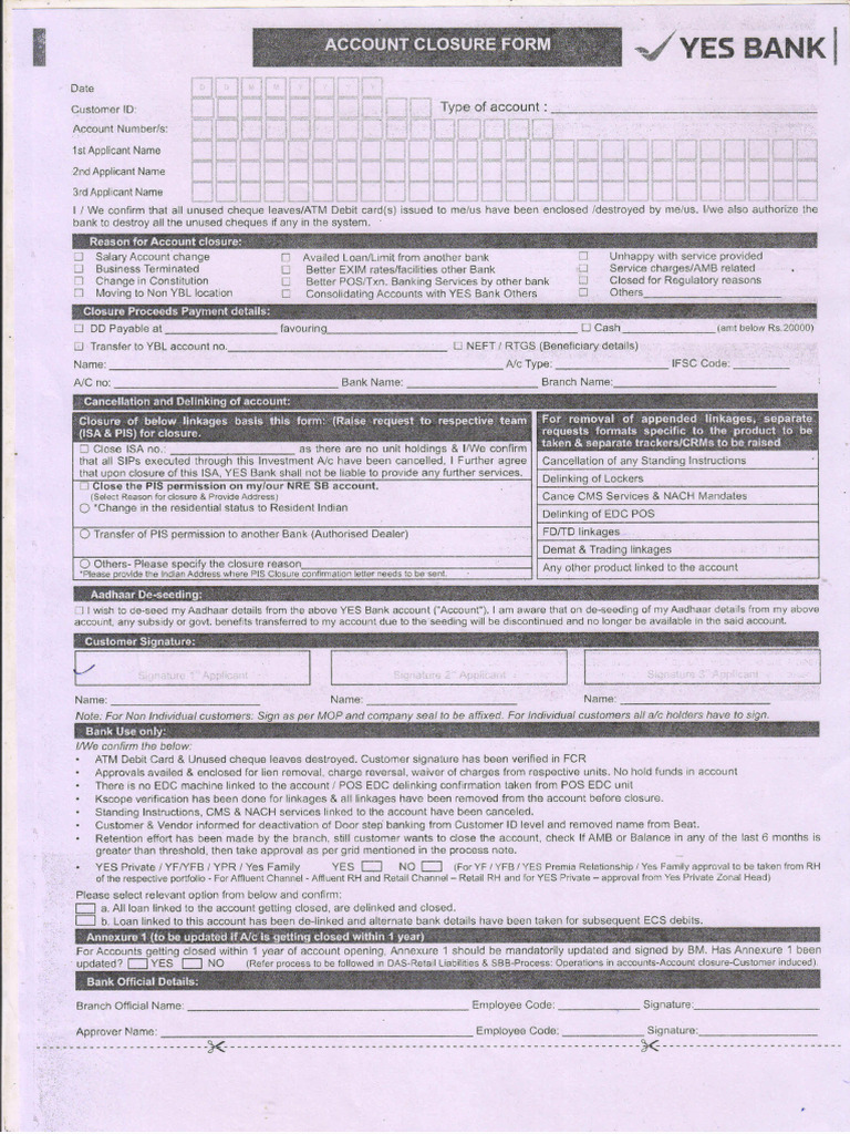 Account Closure Form | PDF
