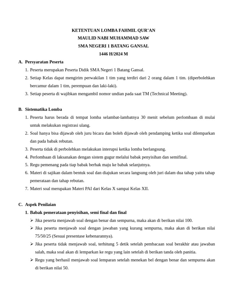 Ketentuan Lomba Fahmil Quran | PDF