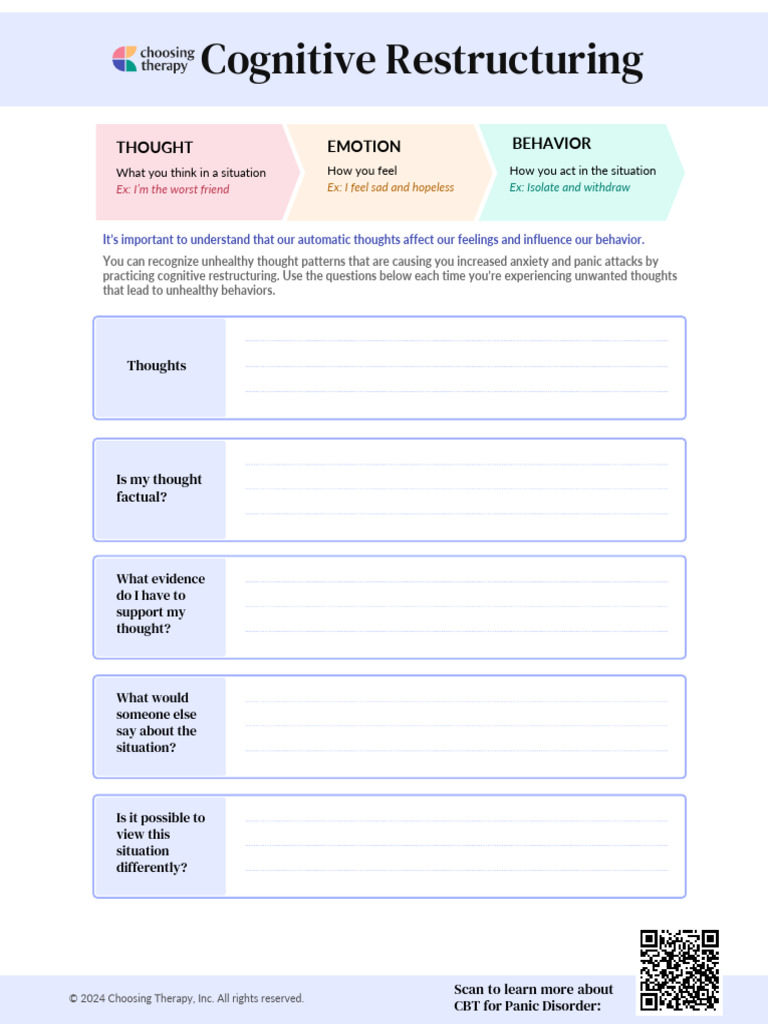 Cognitive Restructuring Panic Disorder Worksheet | PDF