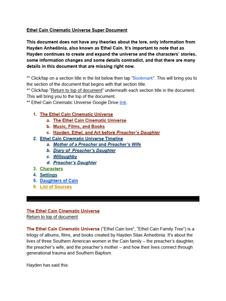 Ethel Cain Cinematic Universe Super Document | PDF