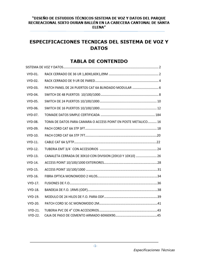 Especificaciones Tecnicas Vyd | PDF