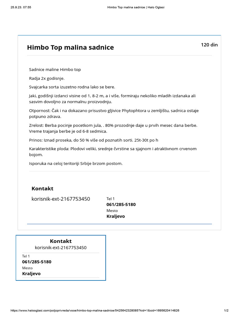 Himbo Top Malina Sadnice - Halo Oglasi | PDF