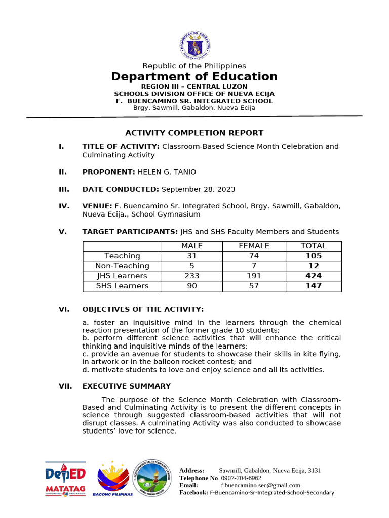 Fbsis Acr Science Month Culminating Activity 09-28-2023 | PDF